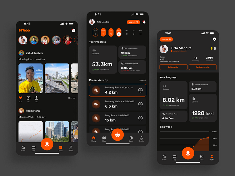 Strava App Redesign — Clean Dark Mode with Social Feed by Fikri ...