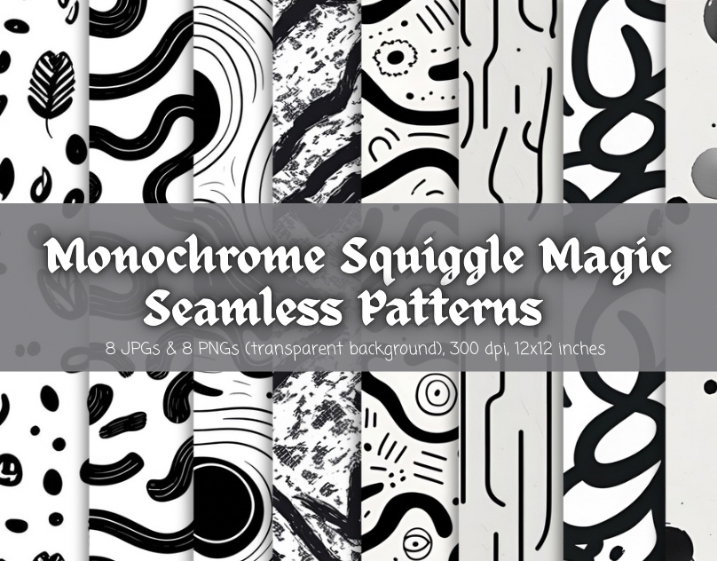 Monochrome Squiggle Magic (Seamless Patterns) by Maheen Rohaan on Dribbble