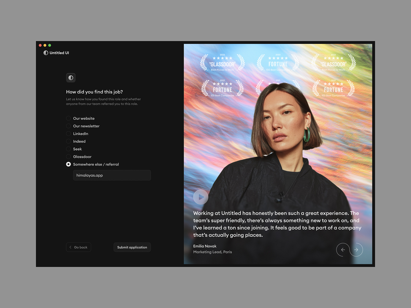 Job application — Untitled UI by Jordan Hughes® on Dribbble