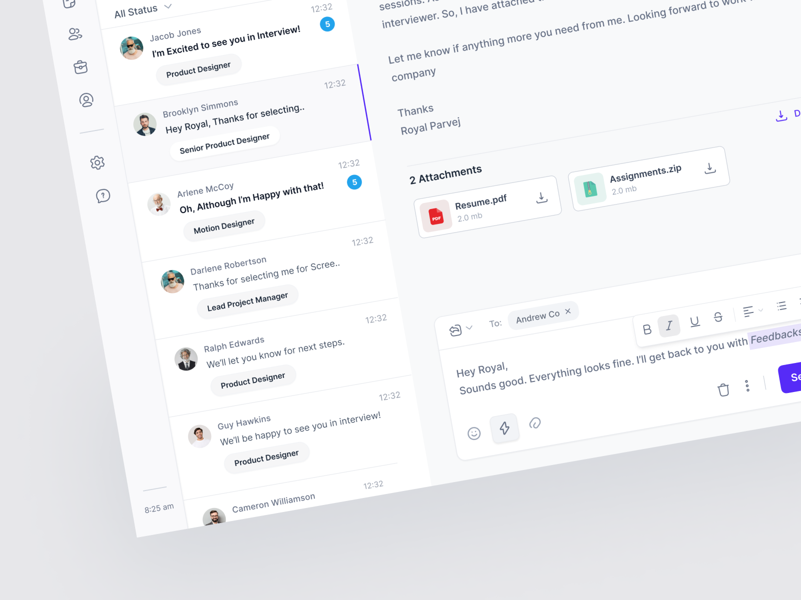Recruiting Software - Conversations Page by Royal Parvej for WeCraft on ...