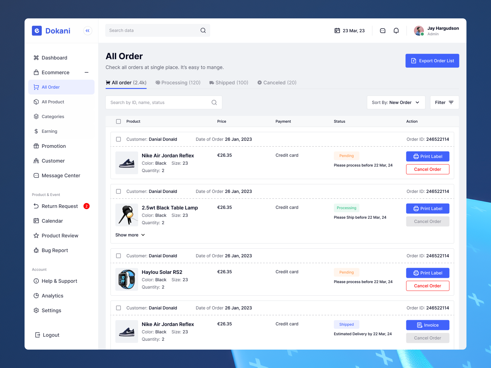 Order Page Design - E-commerce Dashboard 📦 🛒 by Shakibul Islam for ...