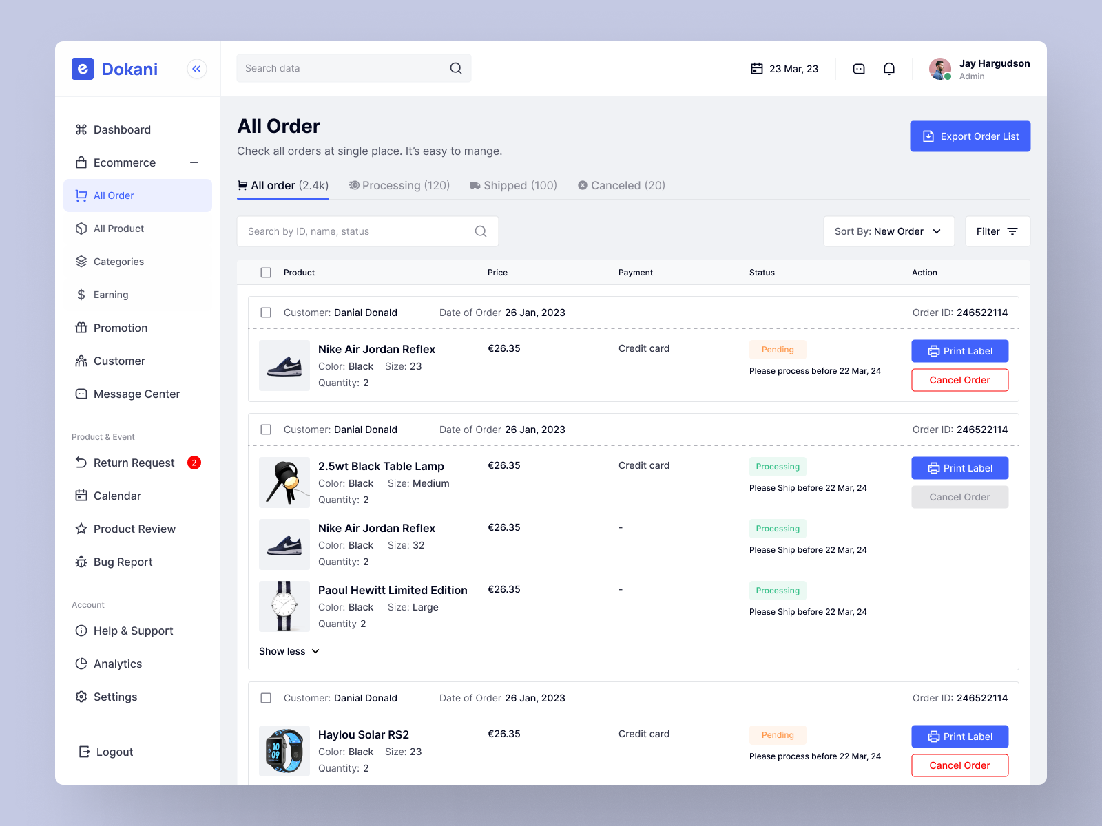Order Page Design - E-commerce Dashboard 📦 🛒 by Shakibul Islam for ...