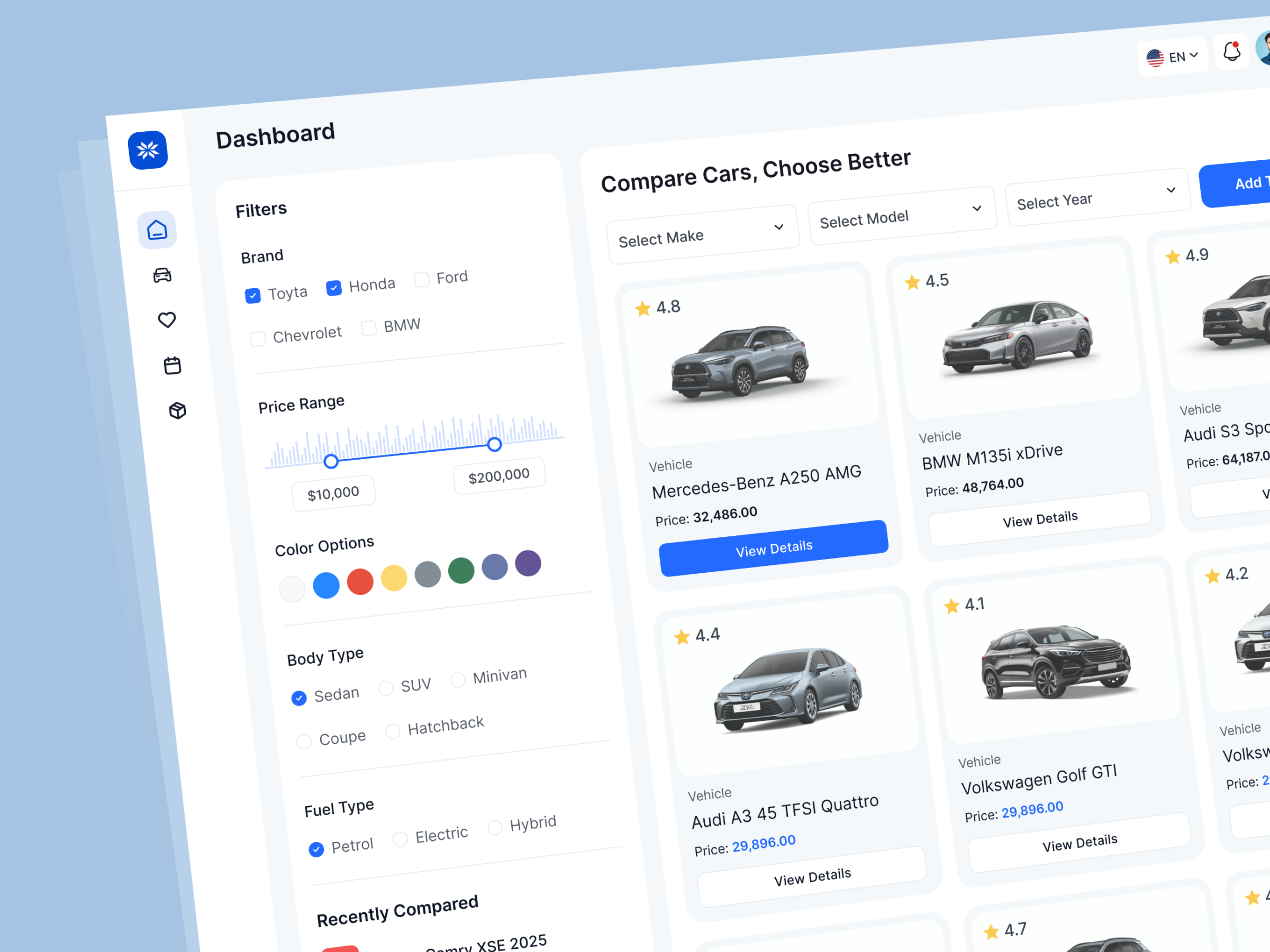 Vehicle Comparison Tool Dashboard by Noman for Design Monks LLC on Dribbble