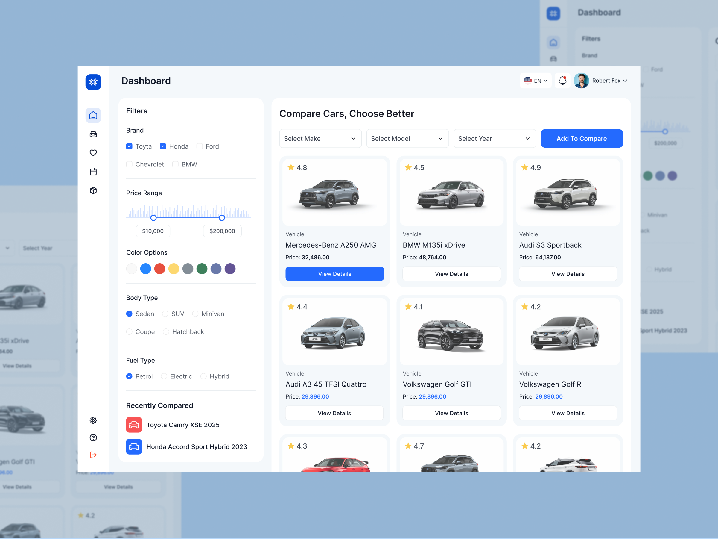 Vehicle Comparison Tool Dashboard by Noman for Design Monks LLC on Dribbble