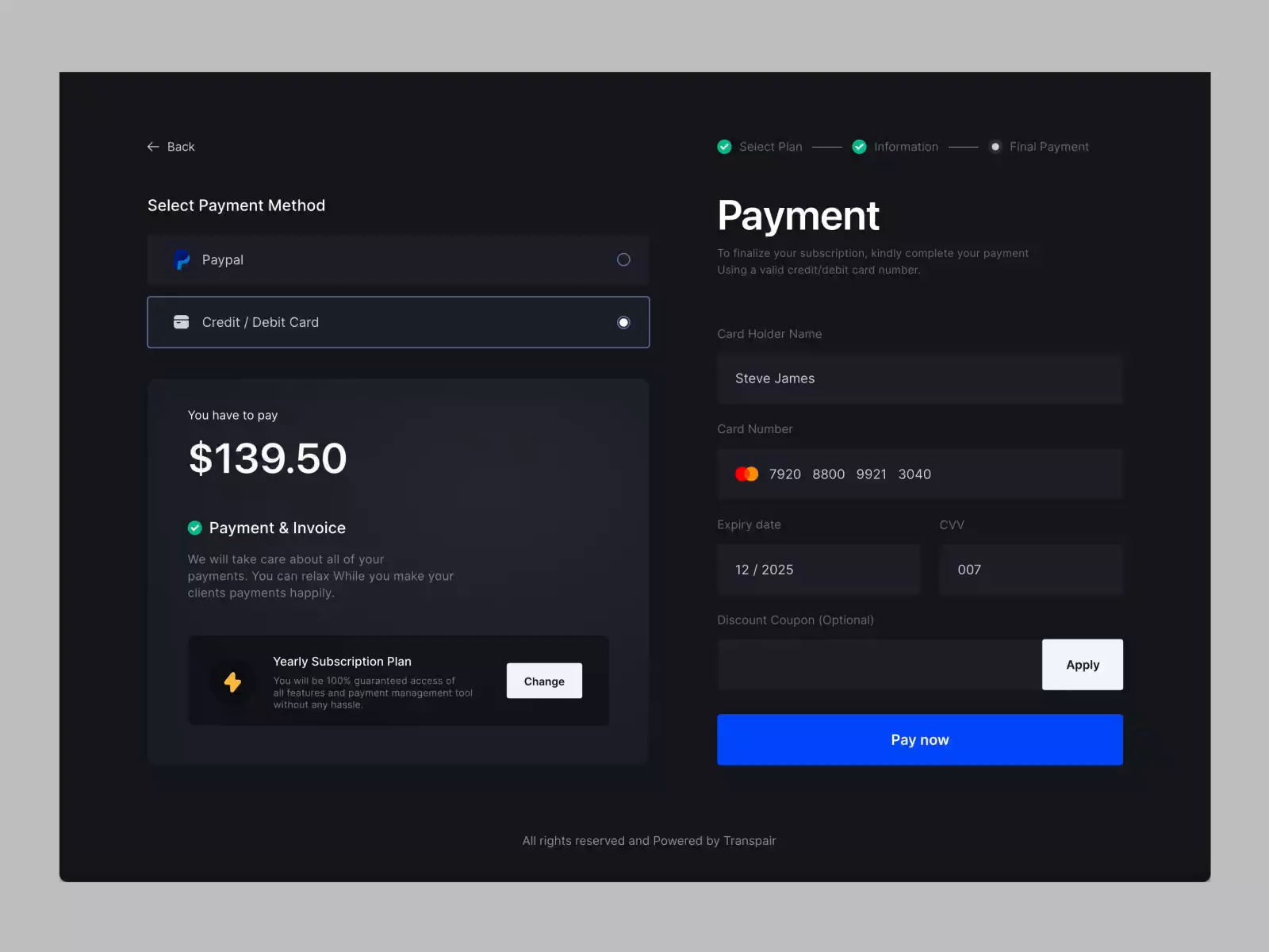 Payment Page by Basit A. khan 👋 on Dribbble