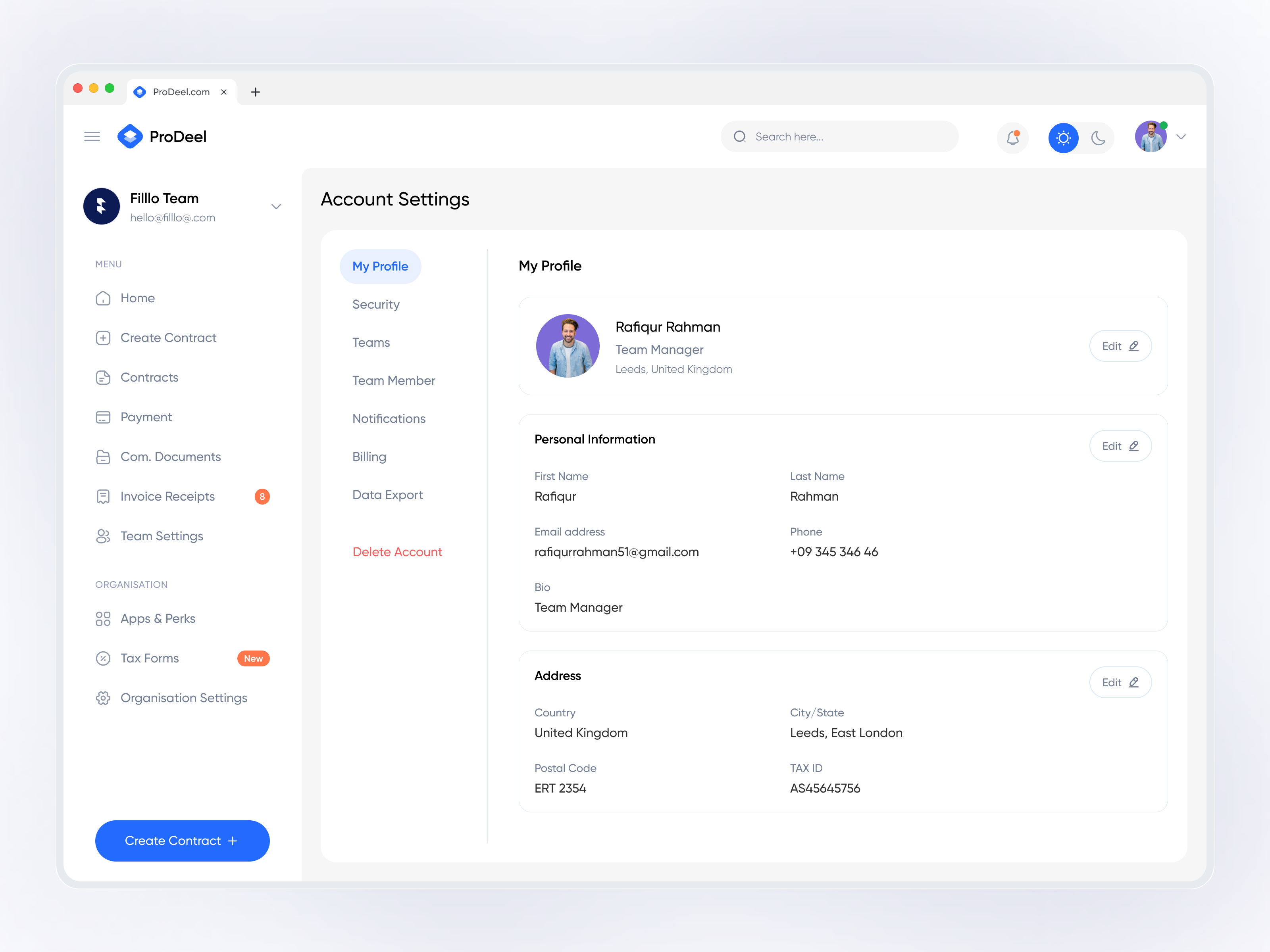 ProDeel - Account Settings/Profile Page Design by Filllo - SaaS Design ...