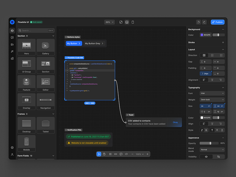 Flowbite no-code ai vibedesign website builder by Virgil Pana on Dribbble