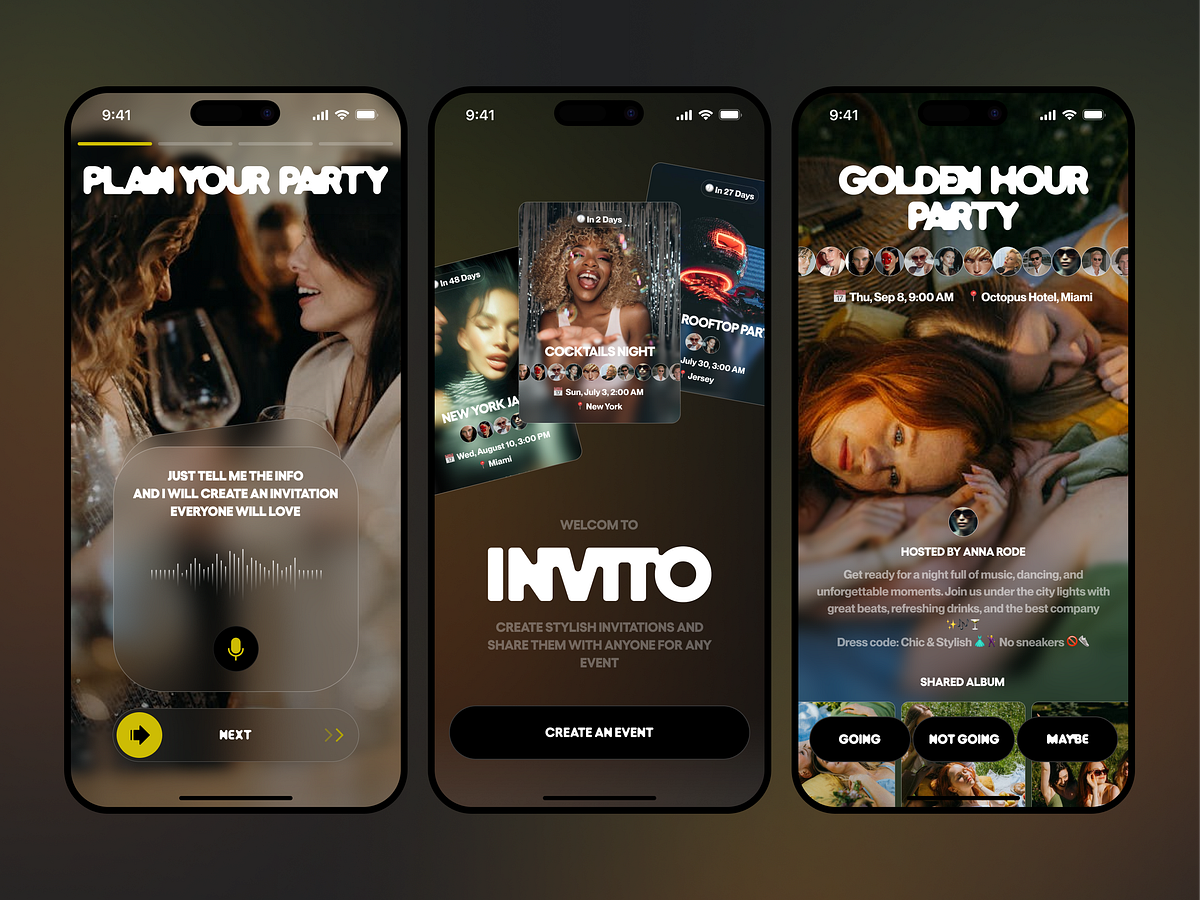 Party & Event Invitation App 🎉📲 by Victoria Grinevich on Dribbble