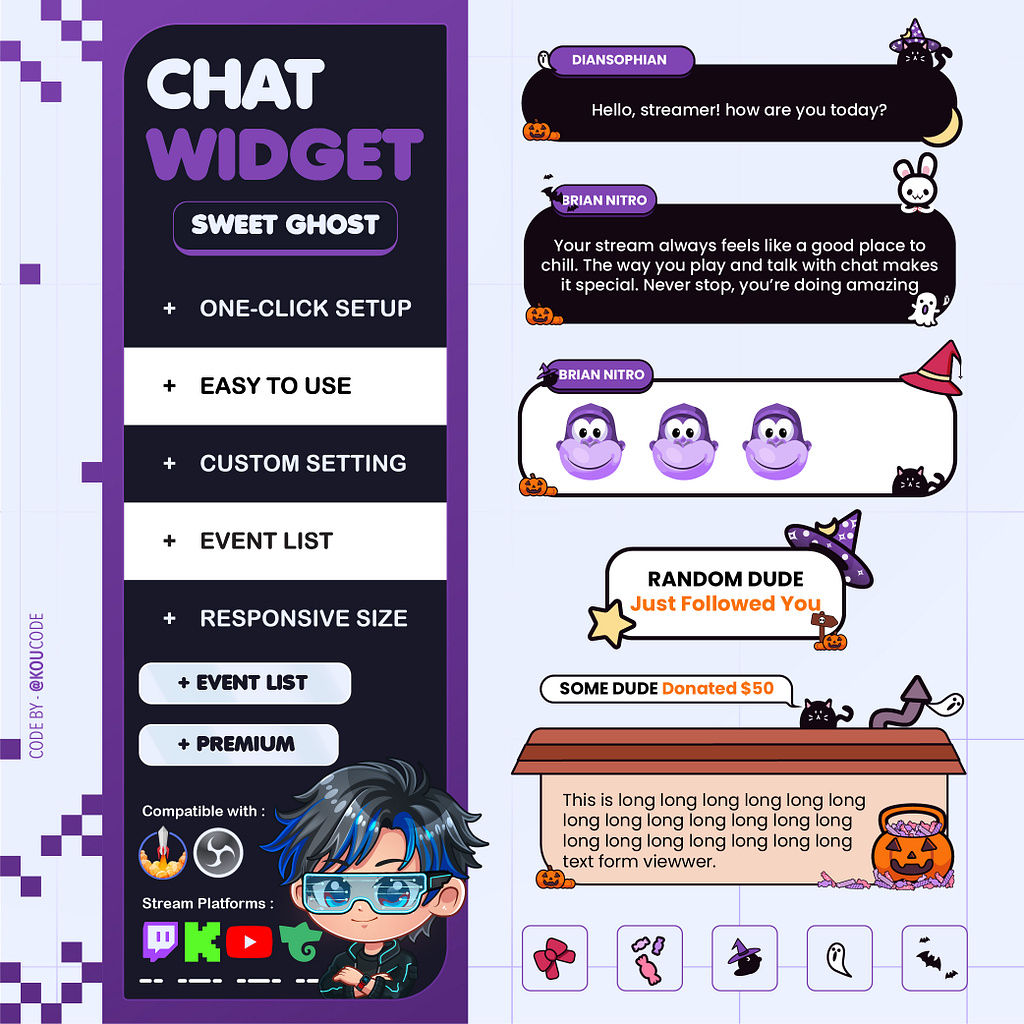Sweet Halloween Ghost Chat Widget for Twitch, YouTube and Kick by Kou ...
