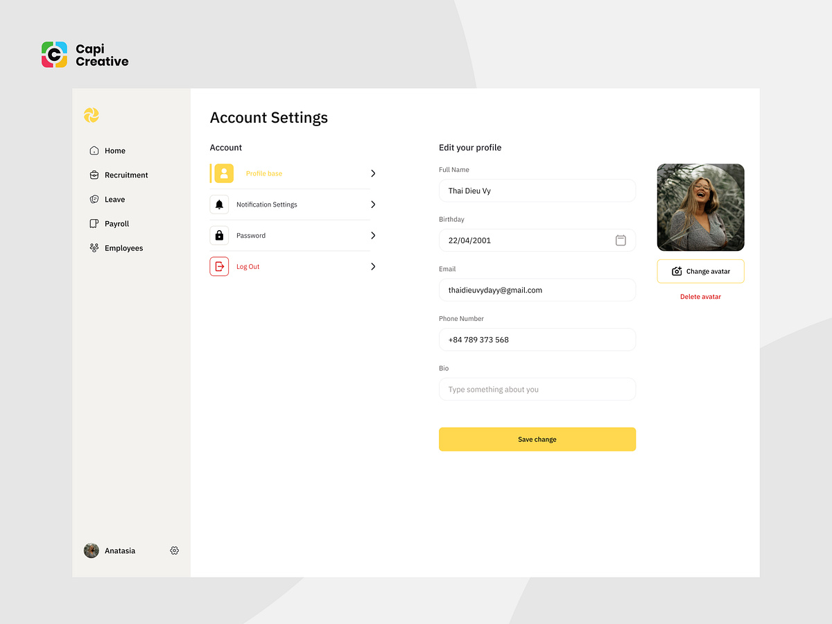 Humaneo - Account Settings Page Web App Design Concept by Capi Creative on Dribbble