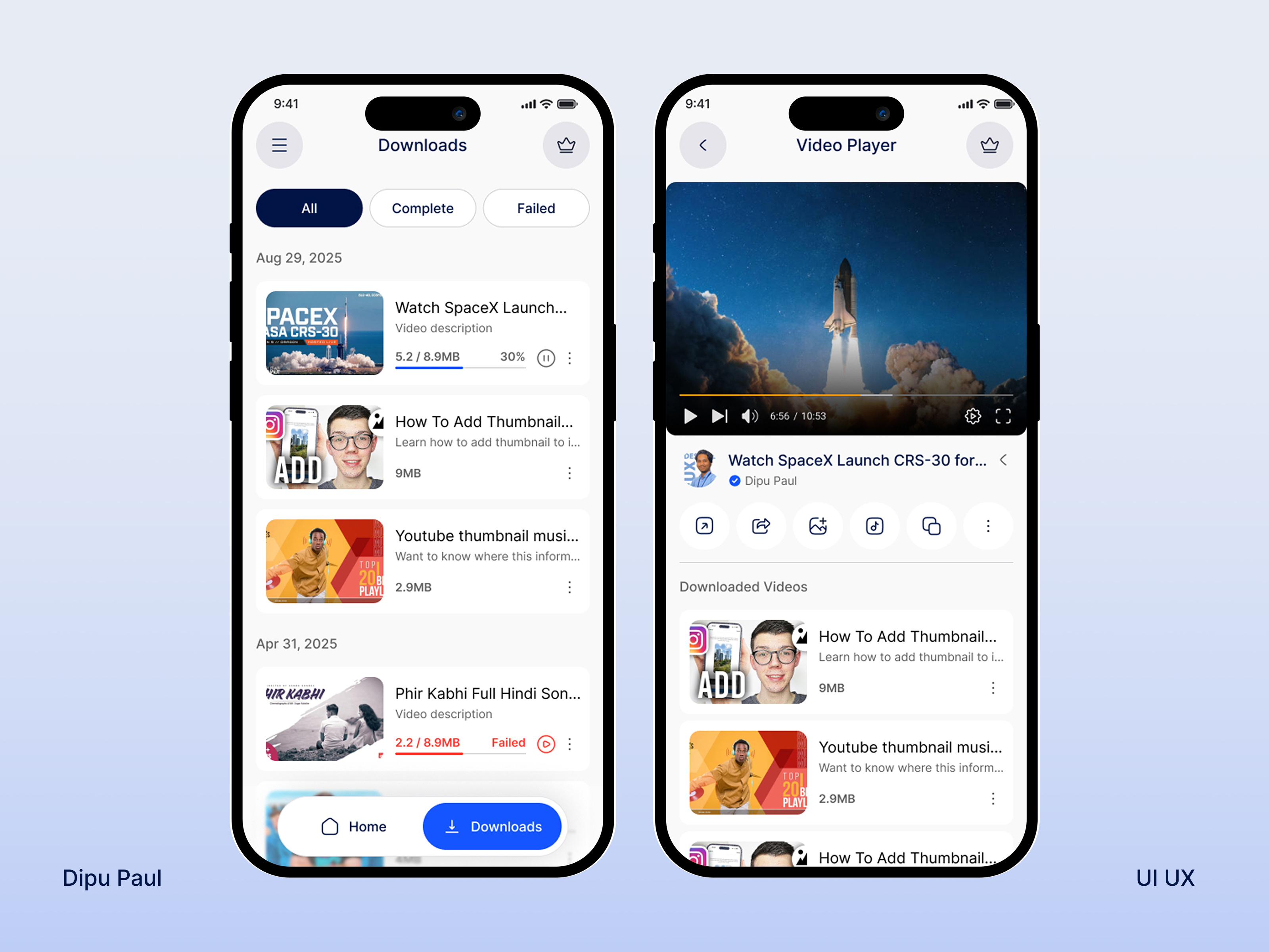 Downloads & Video Player Screens (UI/UX) - VidSaver by Dipu Paul on ...