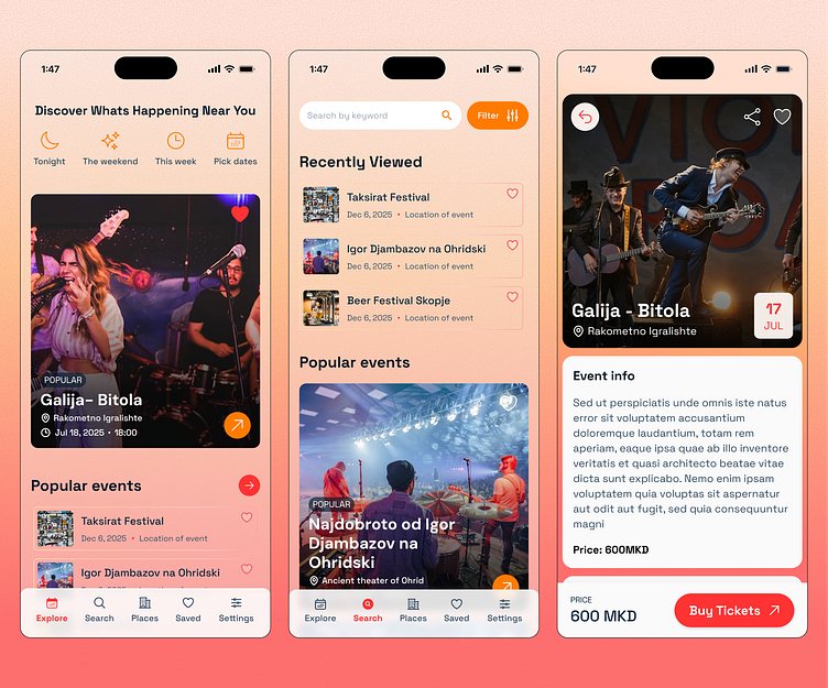 🎟️ Events & Places Discovery App – Dark & Light UI by Stela Rajch on ...