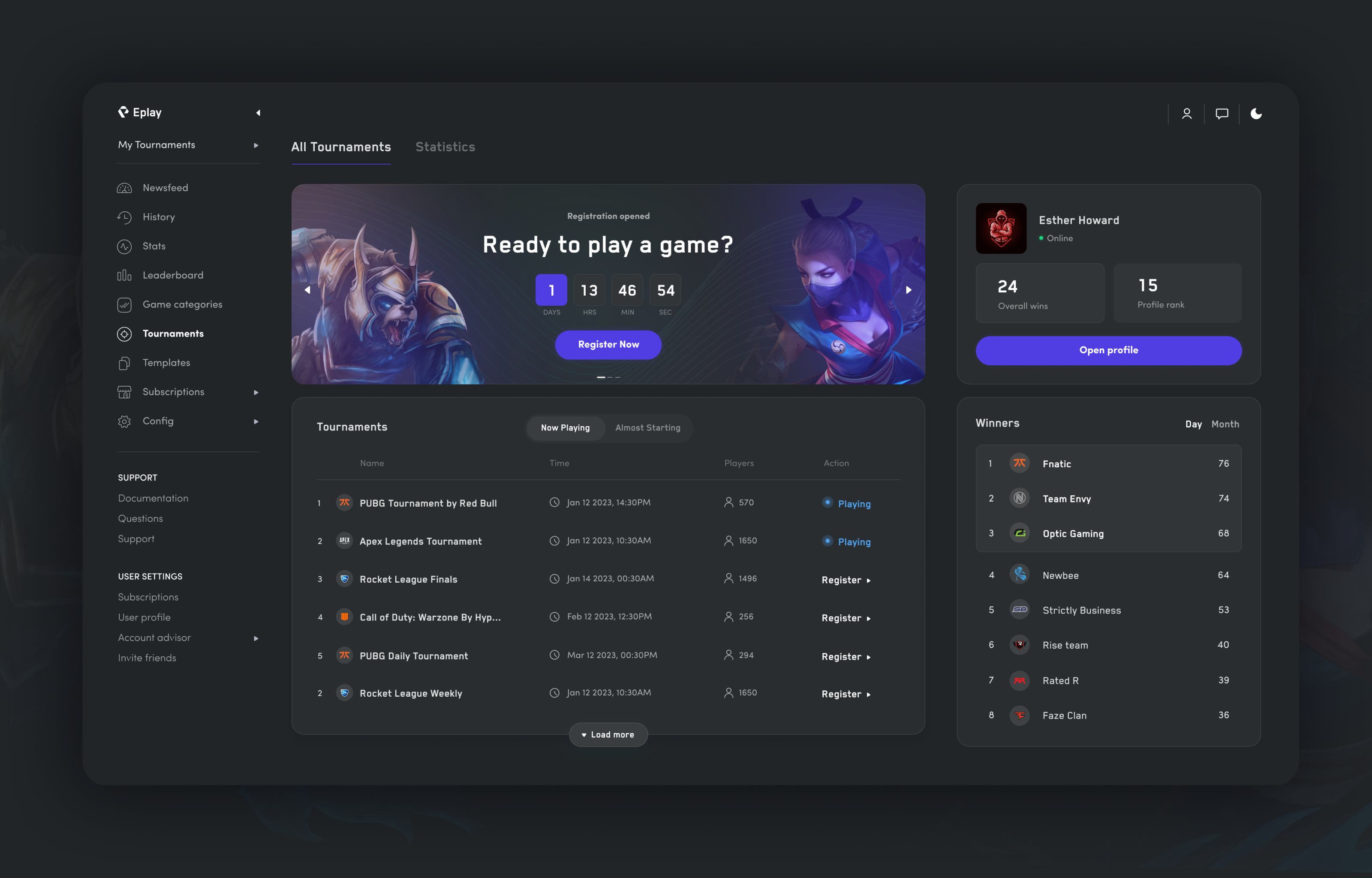 Eplay - tournaments screen by Valeria Rimkevich for Fireart Studio on ...