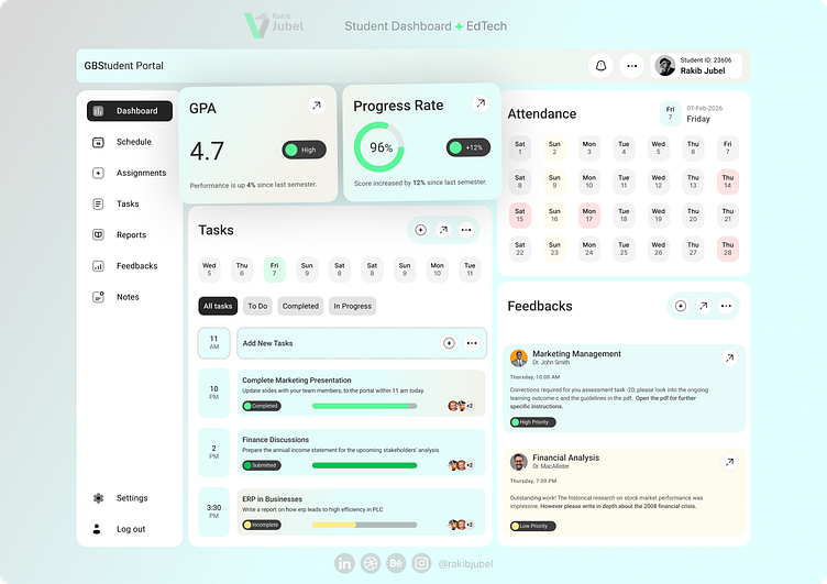 EdTech Student Dashboard — LMS for University by Rakib Jubel on Dribbble