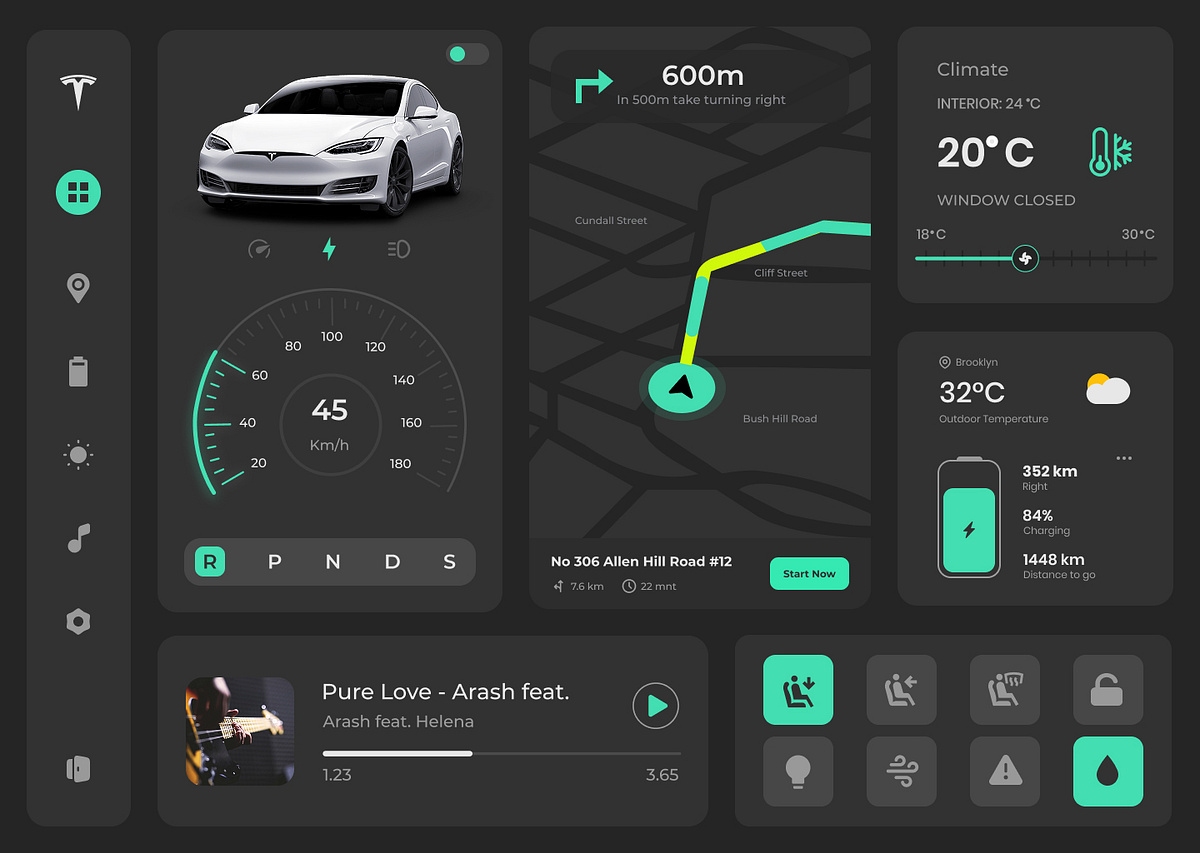 Tesla car dashboard UI design by Sujon Mia on Dribbble