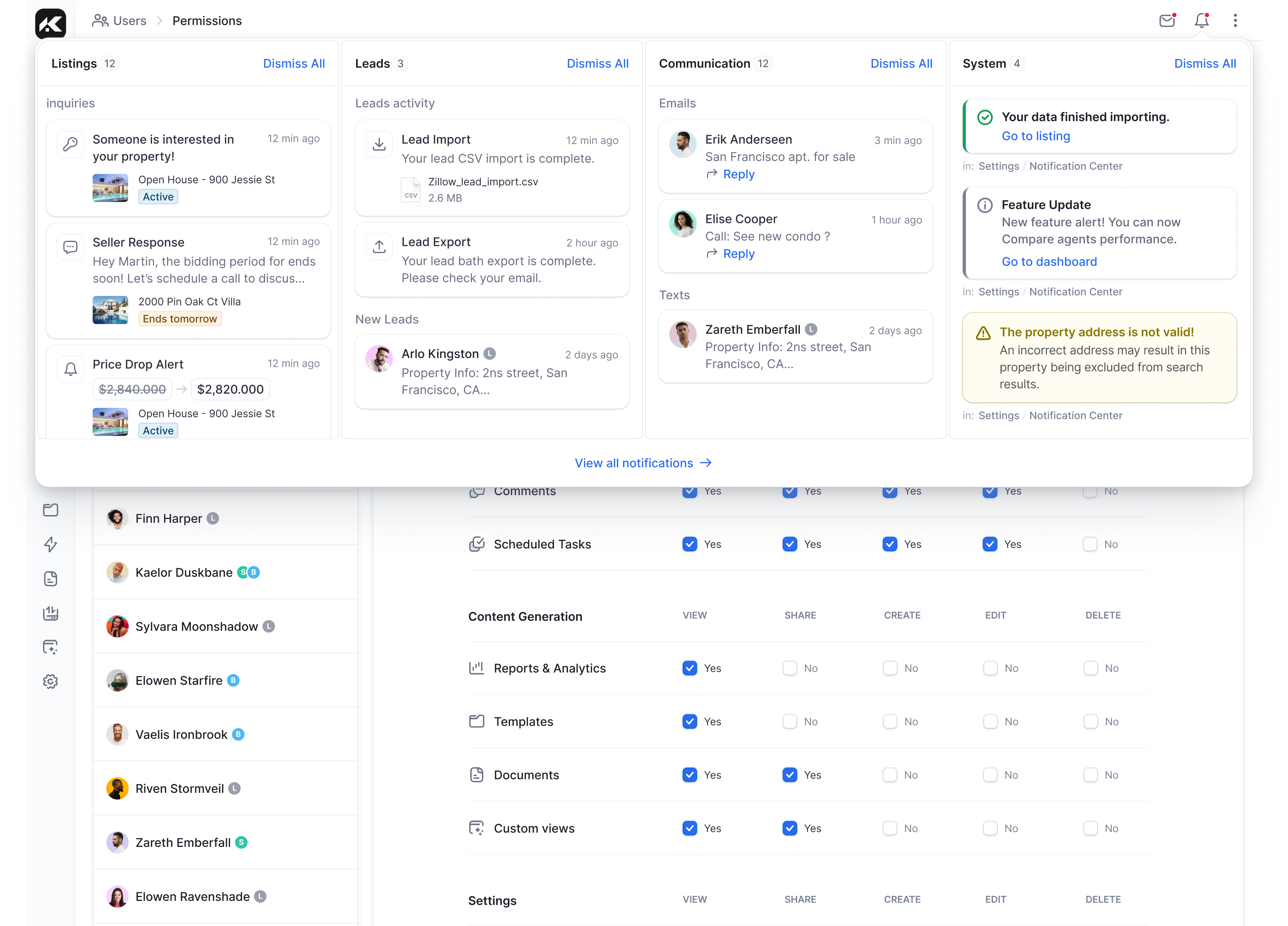 Notification dropdown for dashboard saas CRM by Virgil Pana on Dribbble
