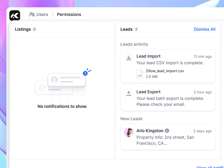 Notification dropdown for dashboard saas CRM by Virgil Pana on Dribbble