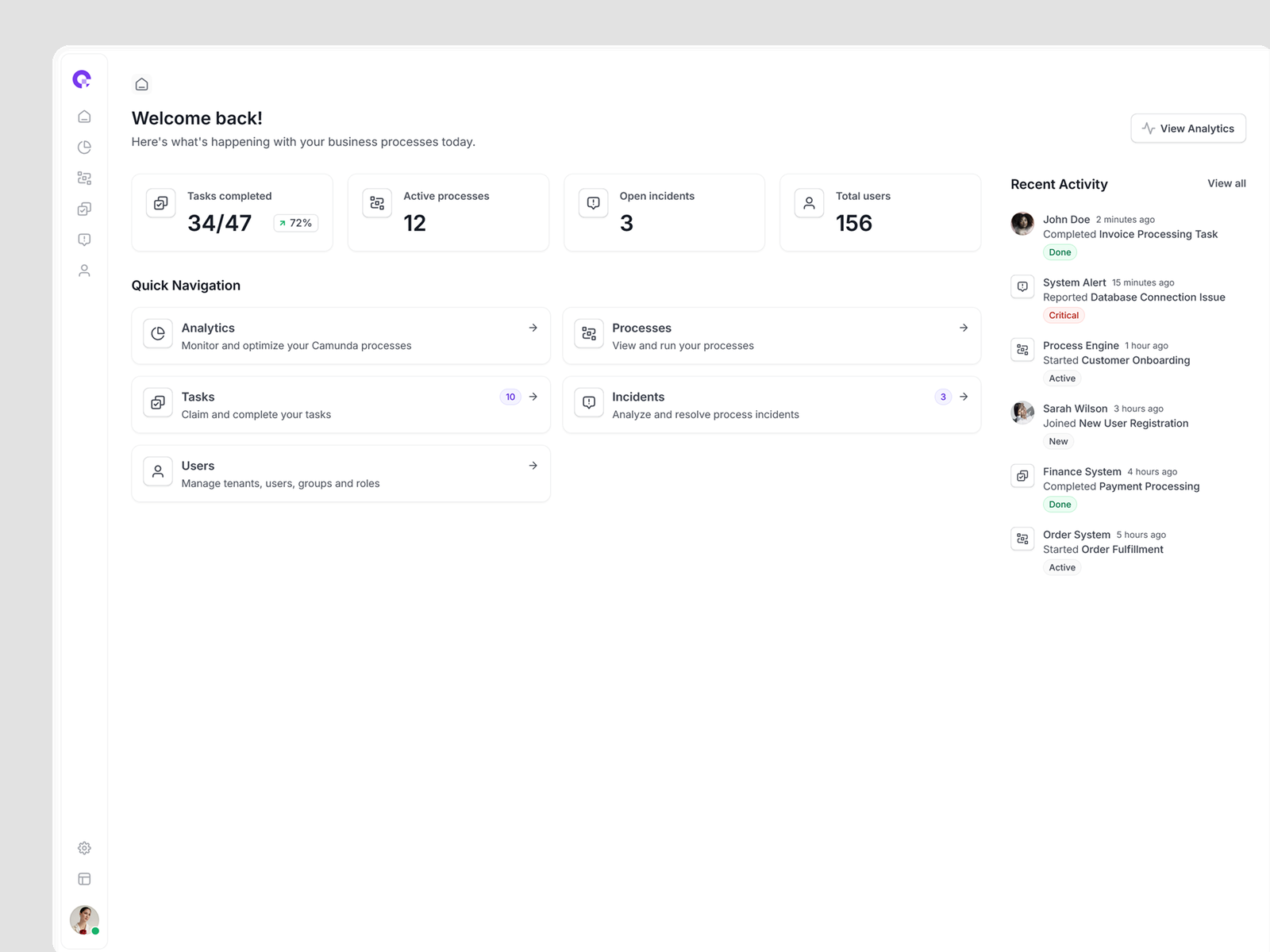 Camunda Platform Home Dashboard by WKCodeWorks on Dribbble