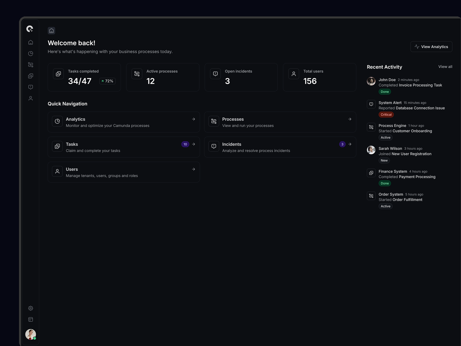 Camunda Platform Home Dashboard by WKCodeWorks on Dribbble
