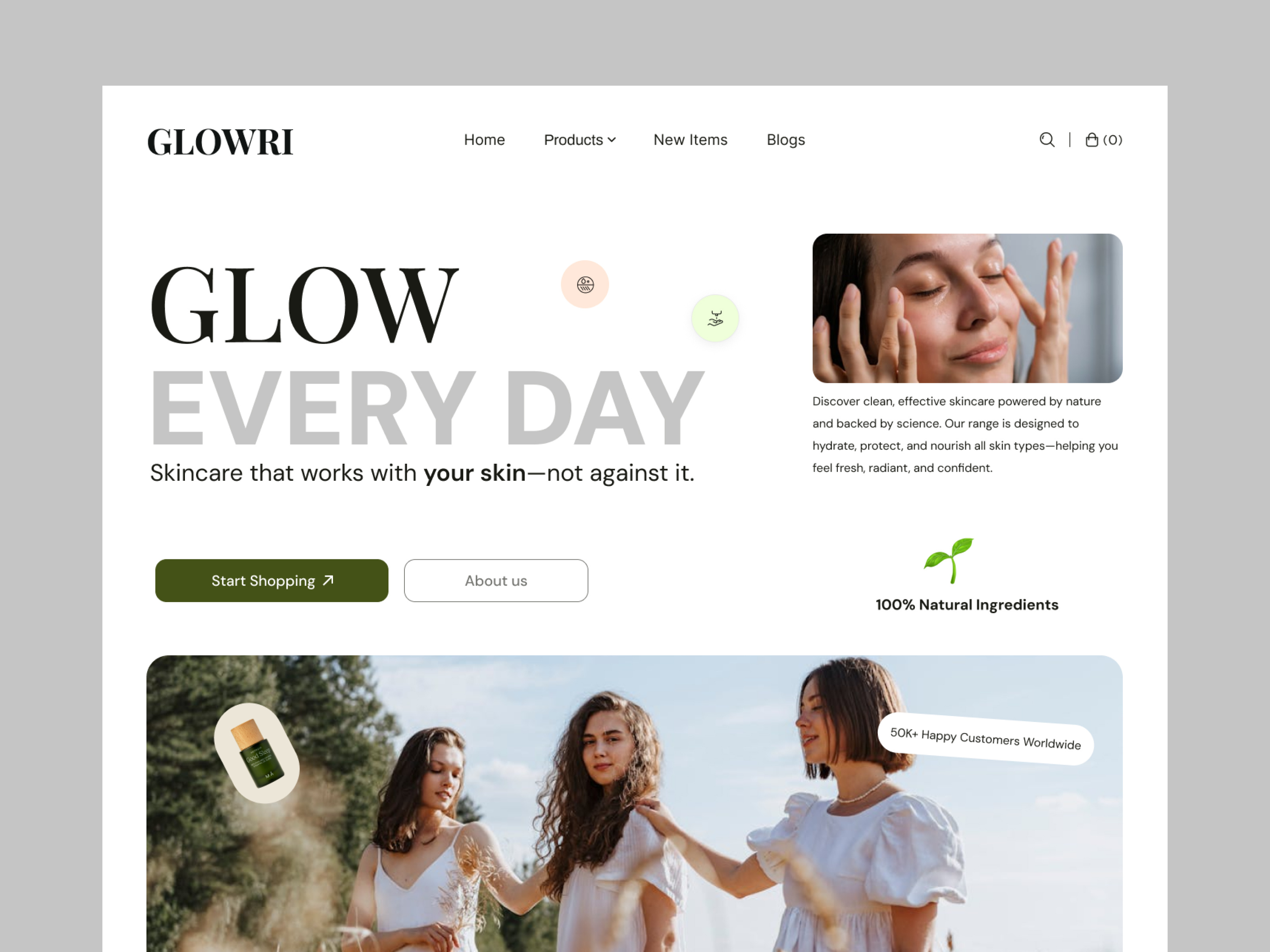 Glowri – Skincare E-commerce Website Design by Techwitpro UI/UX for ...