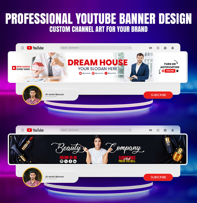 Professional YouTube Banner Design | Custom Channel Art for Your by AL ...