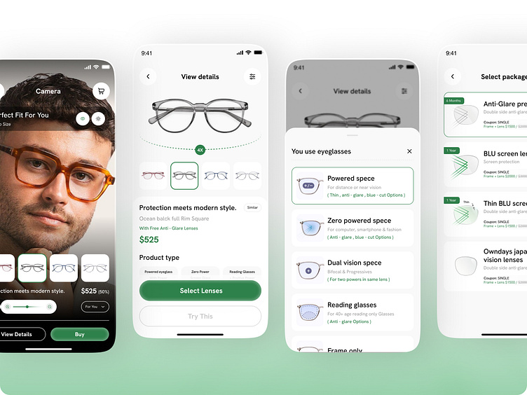 Eyeglass - Eyewear AI Mobile App UI by Sahil Dobariya for Heloxone ...