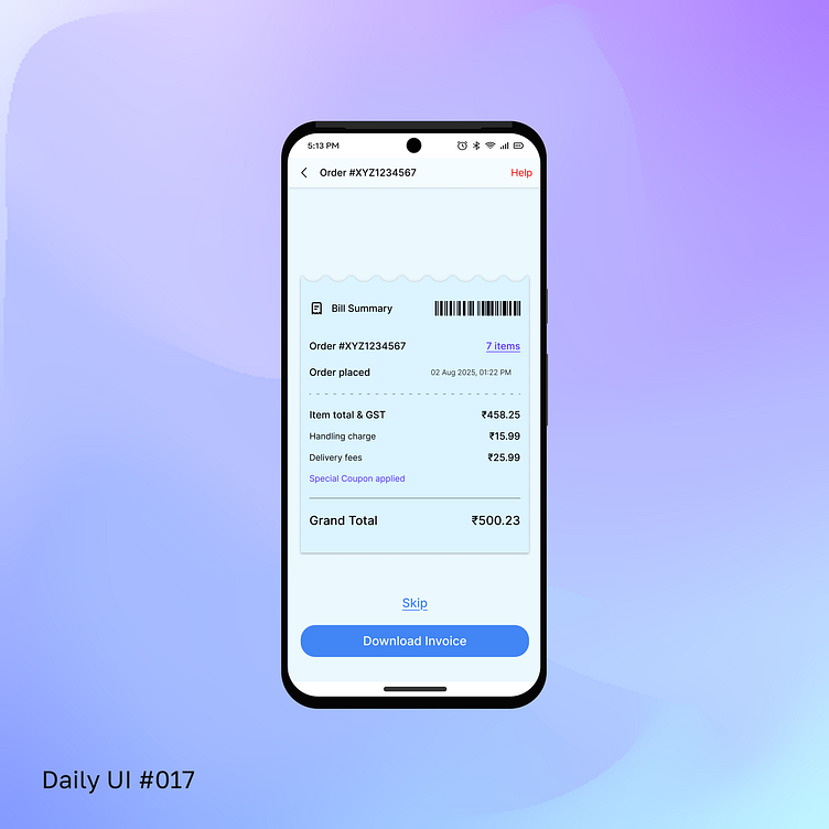 Daily UI 017 - Purchase Receipt by Gouthamram Puranik on Dribbble