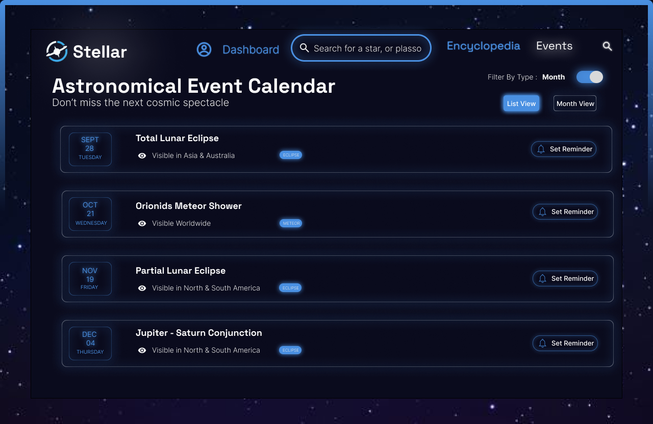 Stellar: Cosmic UI/UX for Astronomy by Vikash J on Dribbble