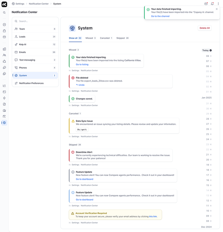 Notification center for dashboard saas real estate web app ui/ux by ...