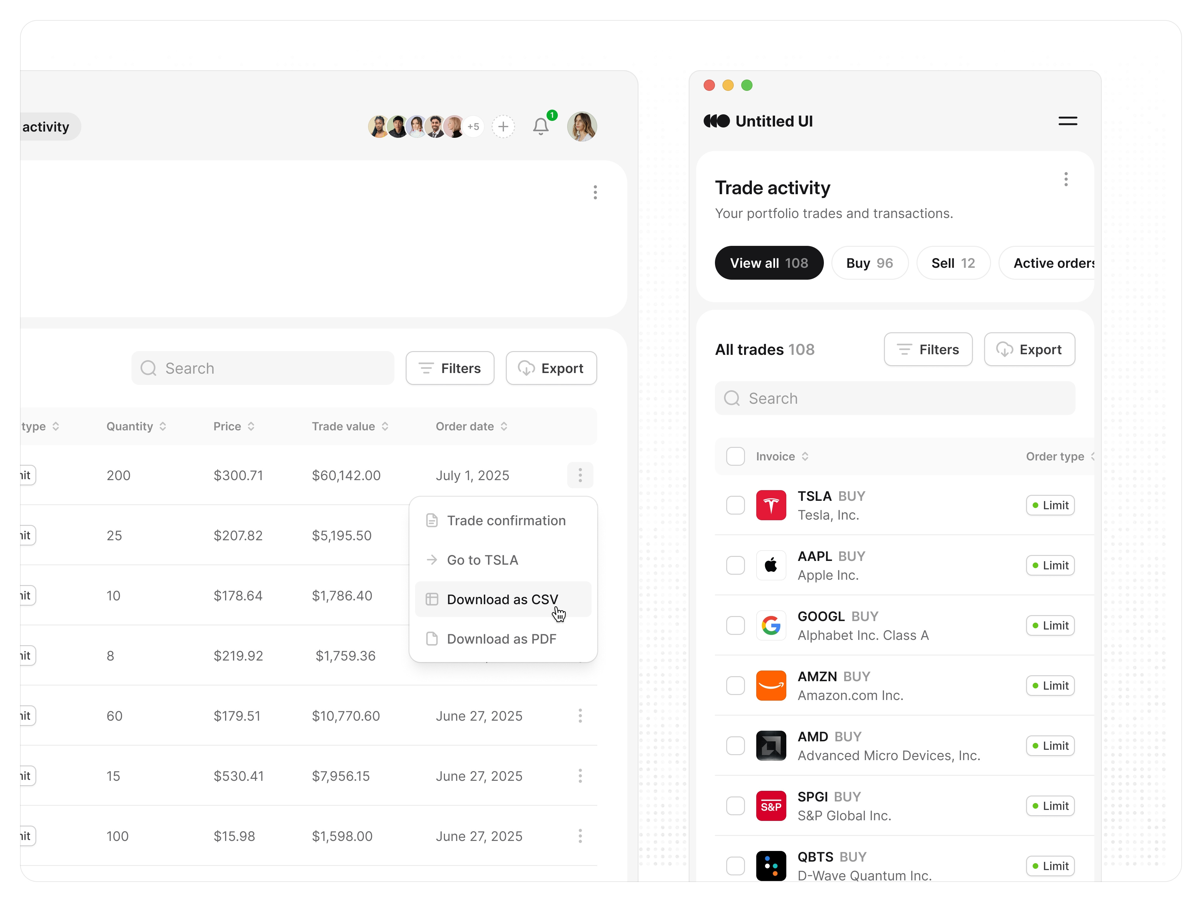 Trade activity — Untitled UI by Jordan Hughes® on Dribbble