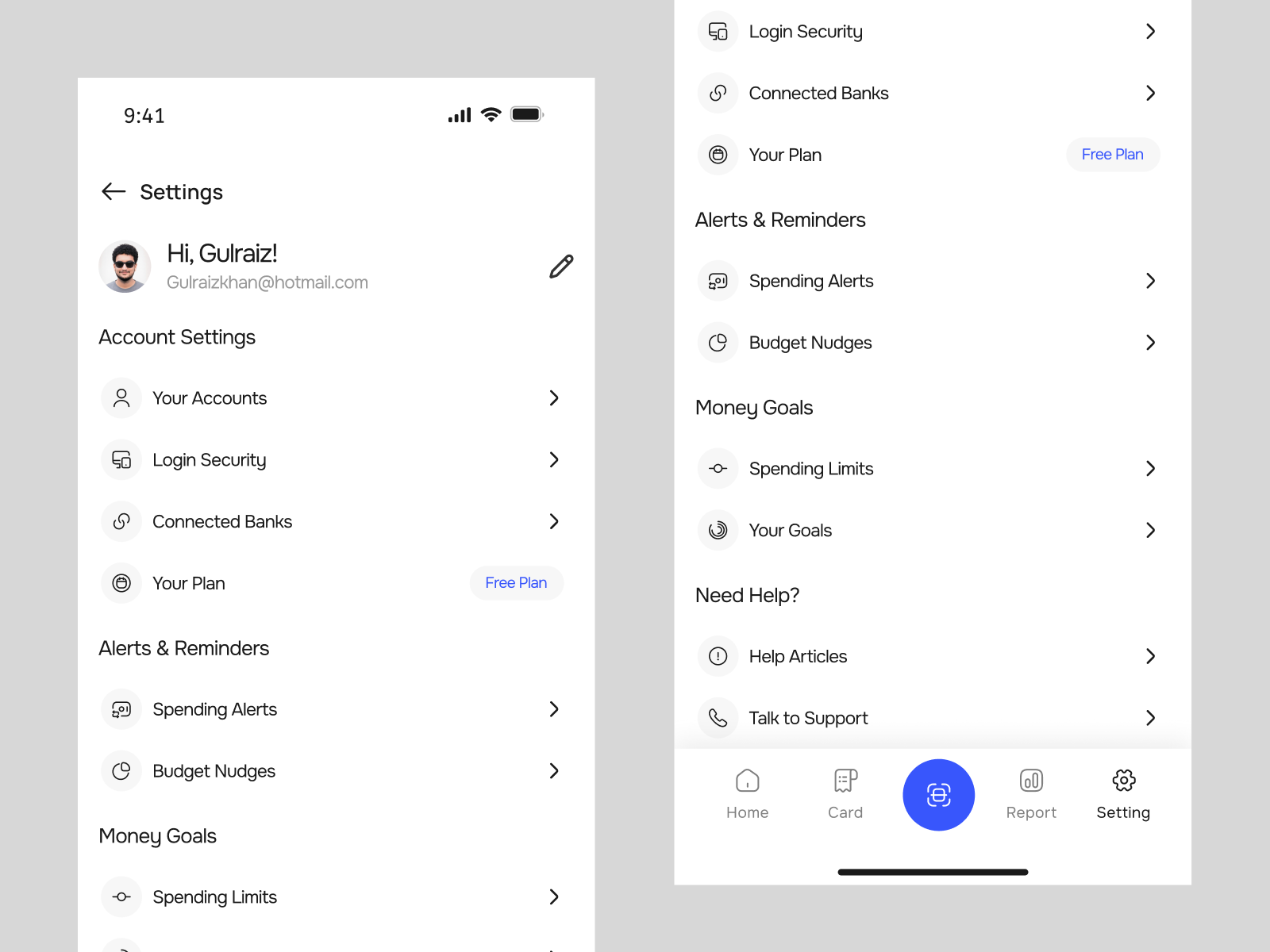 Finance App – Settings & Profile Flow by Gulraiz Khan on Dribbble