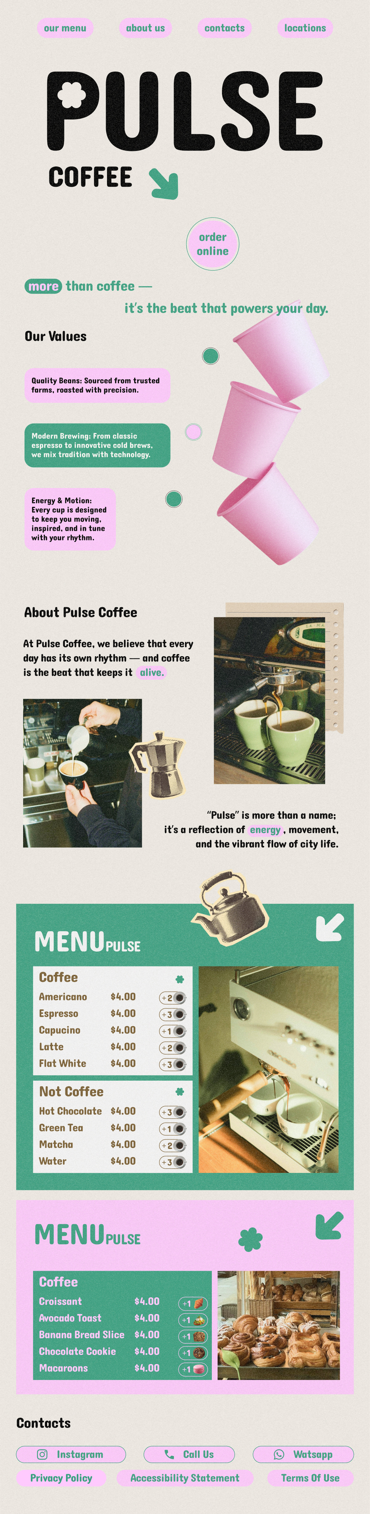 Pulse coffee shop website design by Anastasia on Dribbble