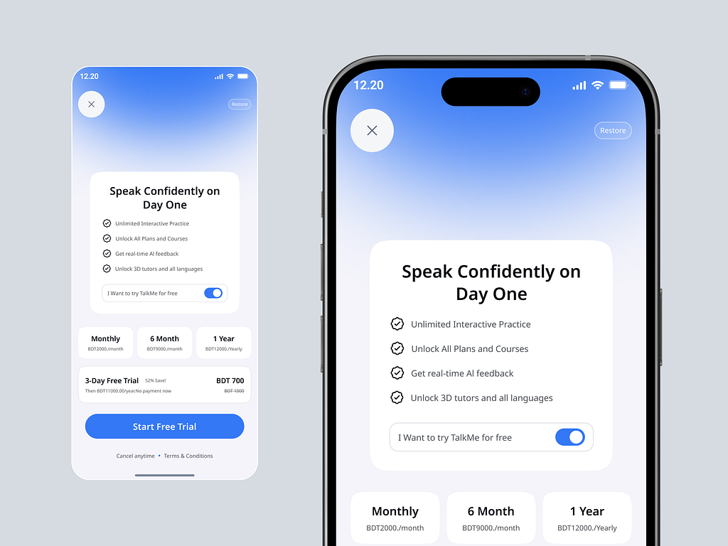 Subscription plan - Mobile app UI by Alomgir Hossen on Dribbble
