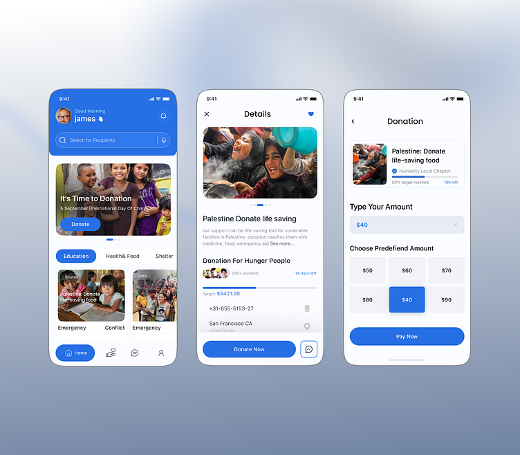 Donation App UI by Rasel Rana on Dribbble