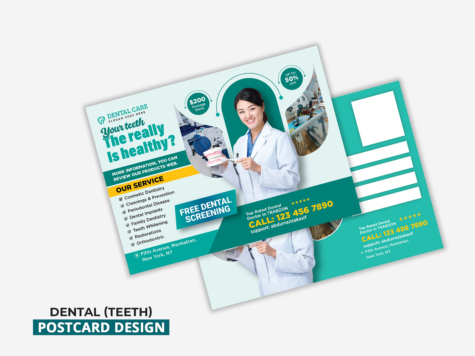 Minimalist Dental (Teeth) Postcard design by Abdur Razzak Asif on Dribbble