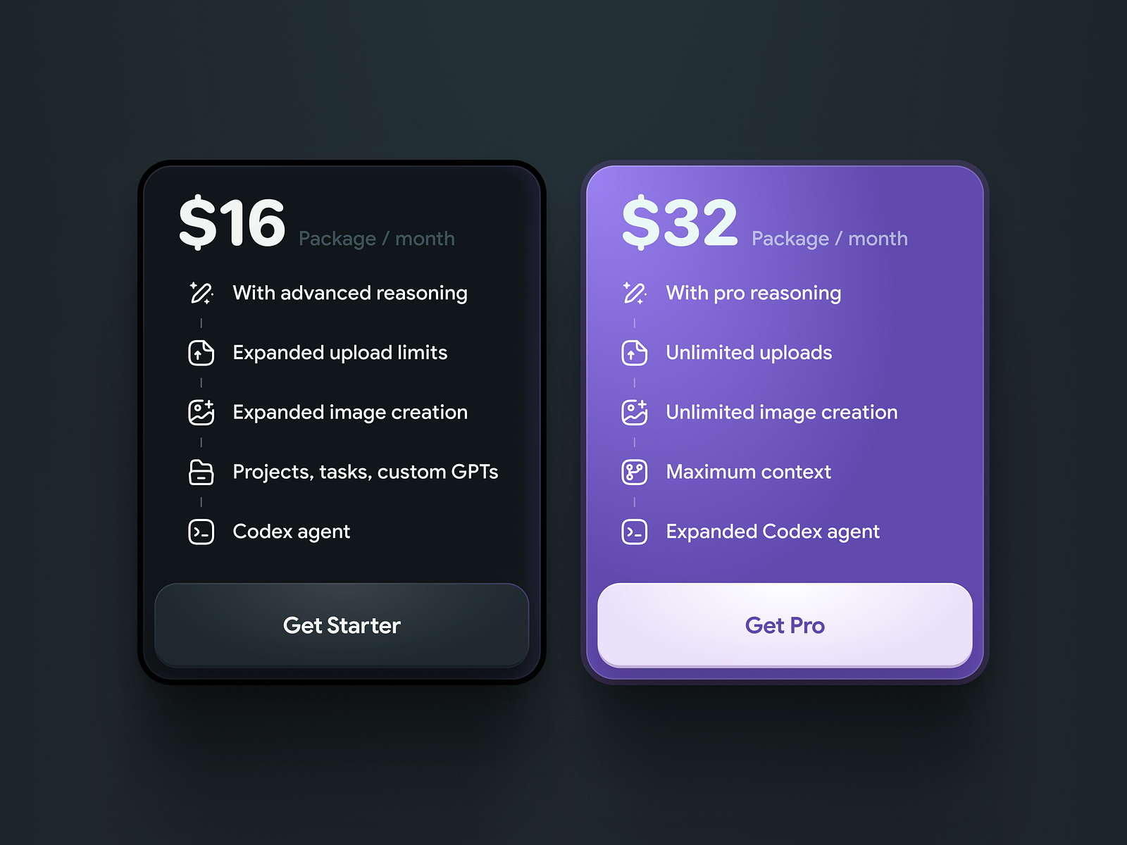 Modern Pricing Card UI – Starter vs Pro Plans by Arnold K. on Dribbble