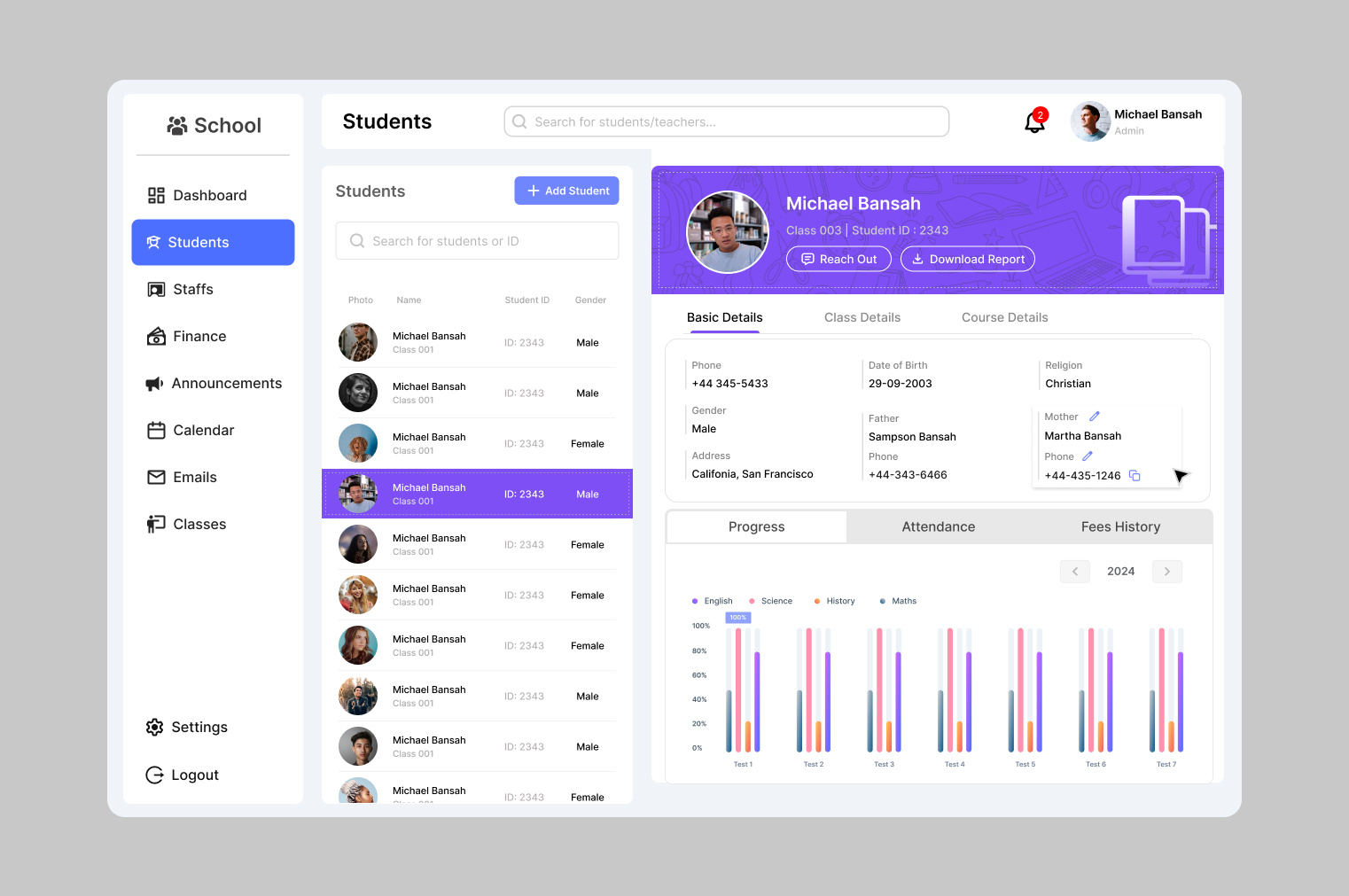 School Management Dashboard UI by Miqael Studio on Dribbble