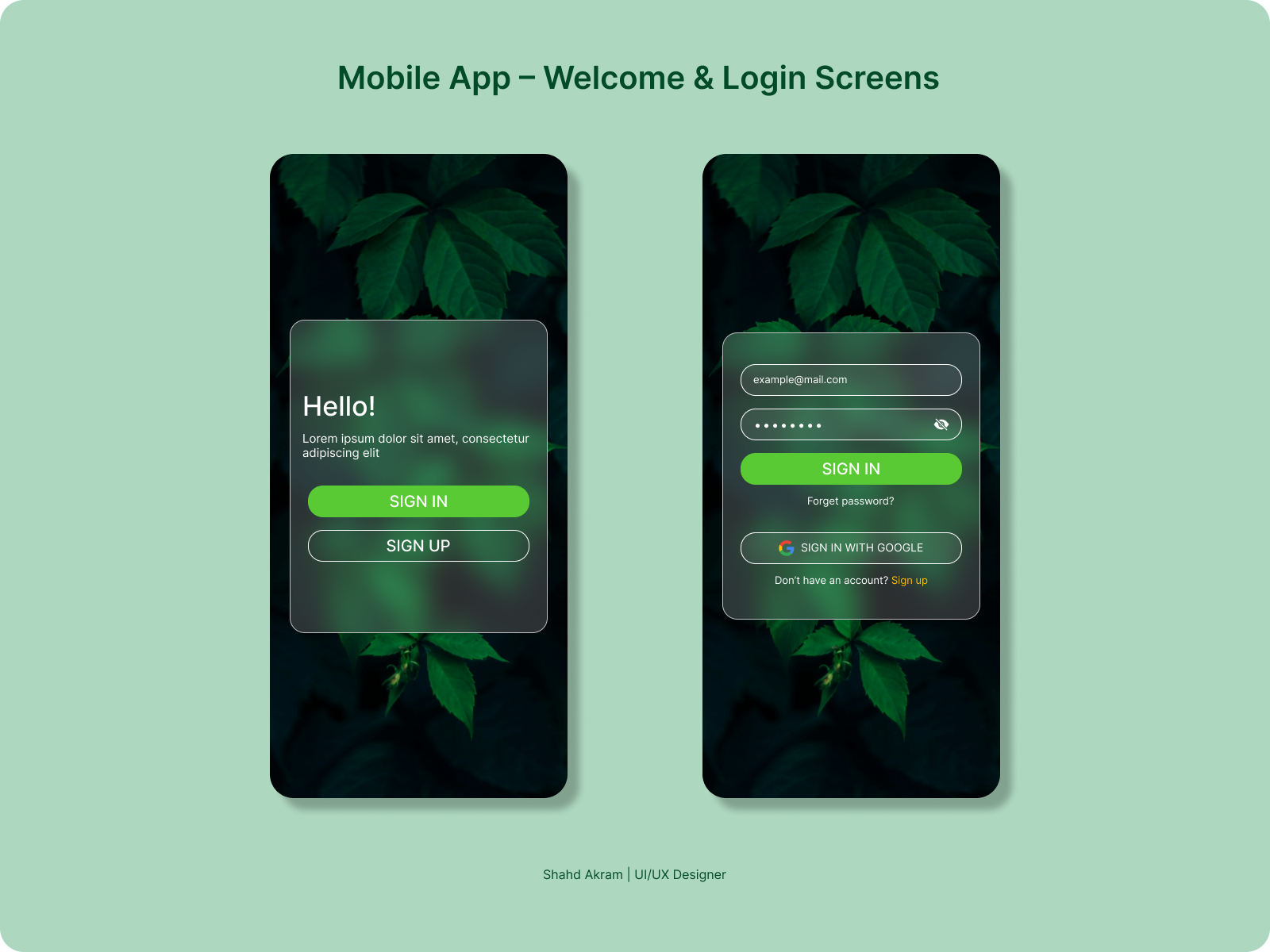 Login / Sign Up Sreen UI Design by Shahd Akram on Dribbble