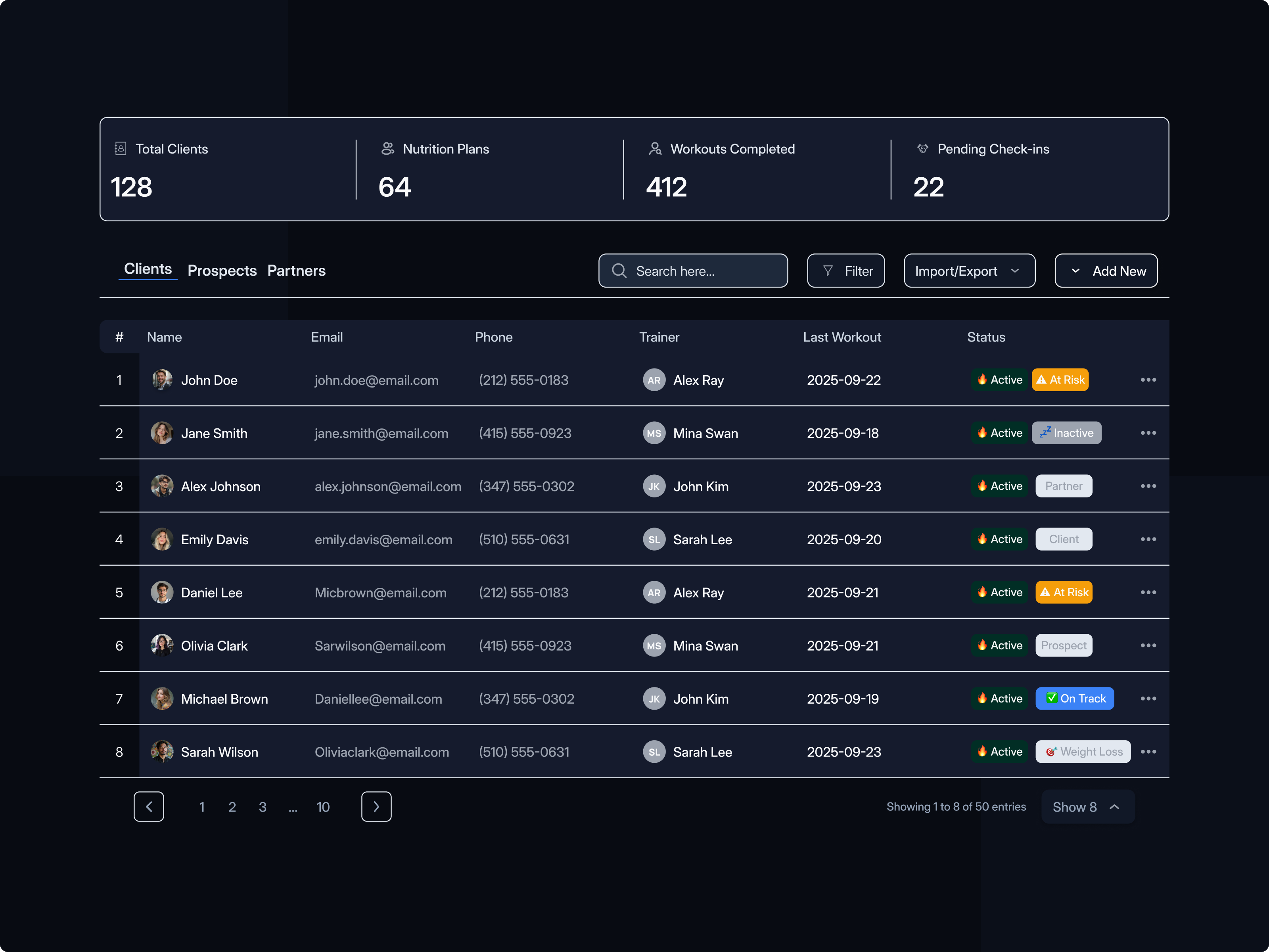 Fitness CRM Dashboard – Dark Mode UI by Rahiatul Ahmed Riyad on Dribbble
