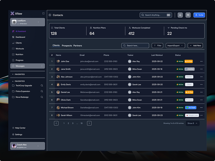 Fitness CRM Dashboard – Dark Mode UI by Rahiatul Ahmed Riyad on Dribbble