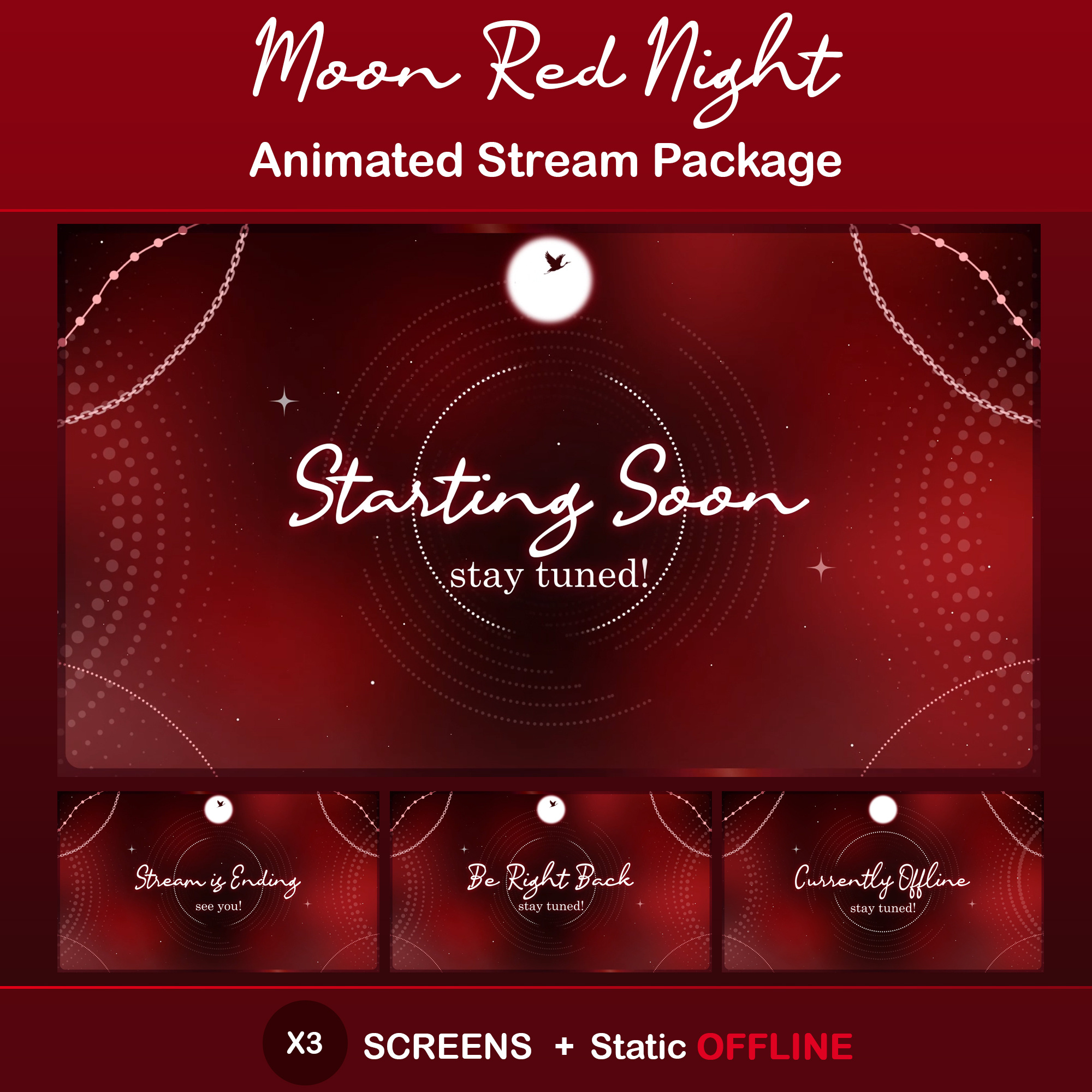 Moon Red Night Animated Stream Overlay Pack I Twitch Overlay by ...