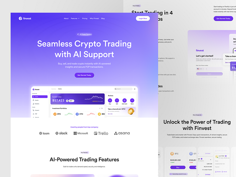 Finvest – Crypto Trading Landing Page with AI Support by Orbix Studio - UX/UI Design for Orbix ...