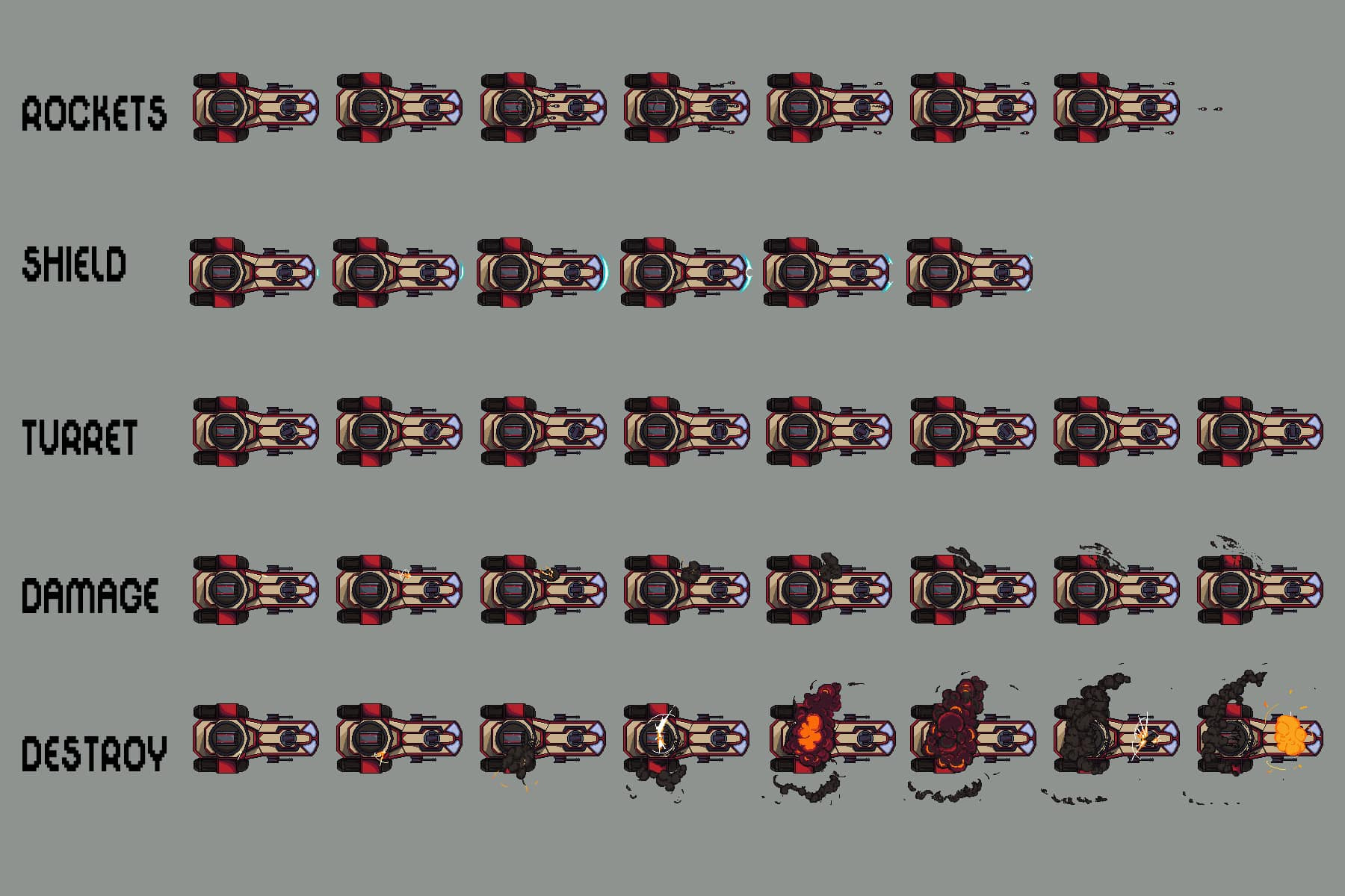 Free Spaceship Pixel Art Sprite Sheets by 2D Game Assets on Dribbble