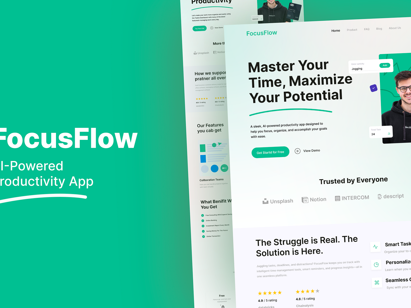 FocusFlow Landing Page - AI Powered Productivity App by Ali Muhammad on Dribbble