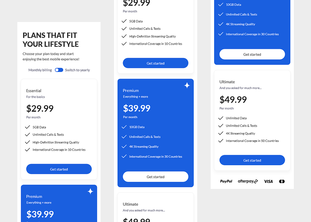 Pricing Plans Card – Mobile by Basil Orekwu on Dribbble