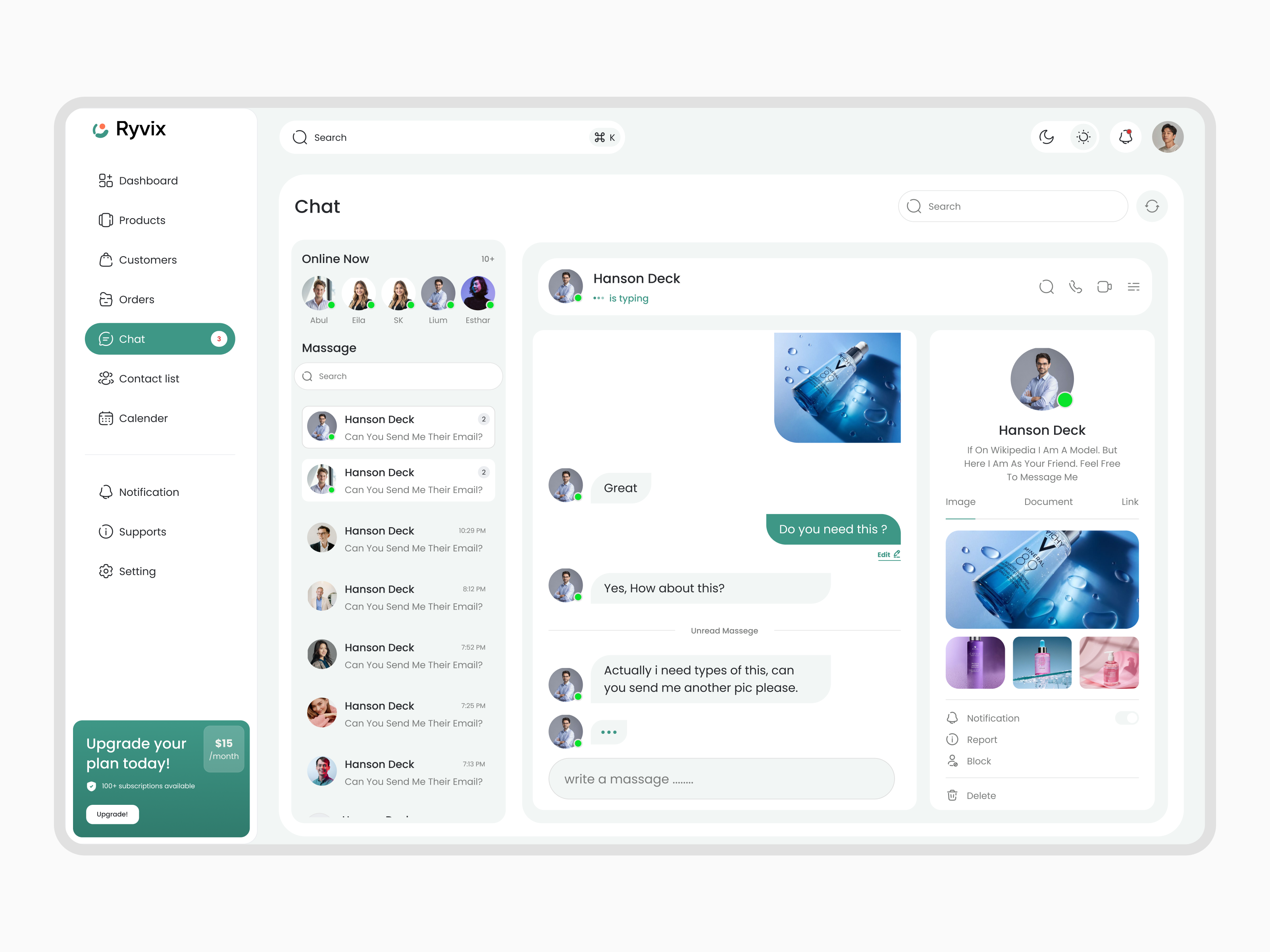 Ryvix - E-commerce Dashboard Design - (Chat Page) by Miss Azmira on ...