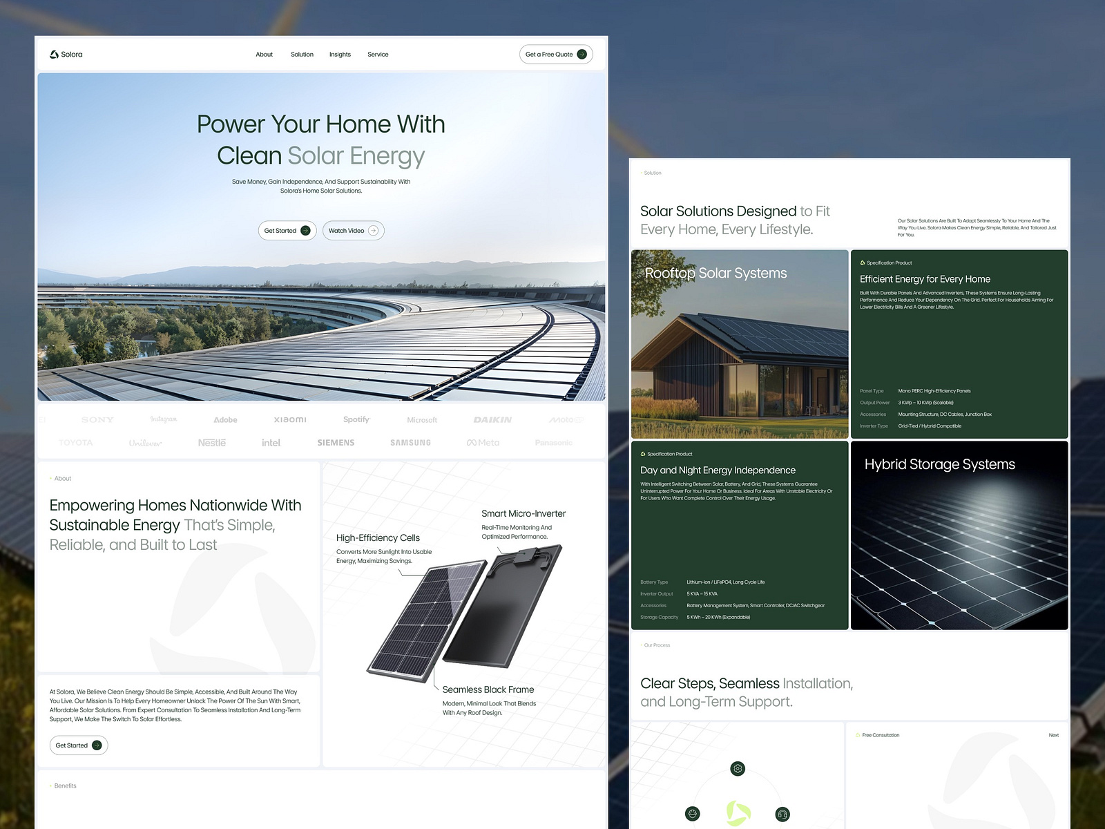 Solora - Modern Minimalist Solar Panel Sustainability Website UI by ...