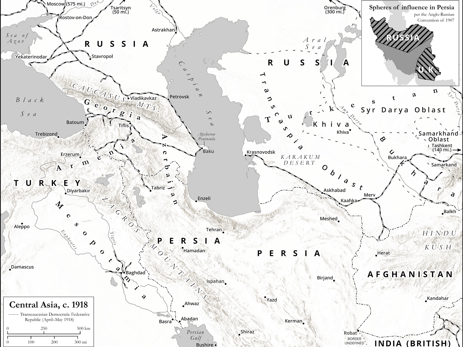Political map of Central Asia, 1918 (double page spread) by Michael ...