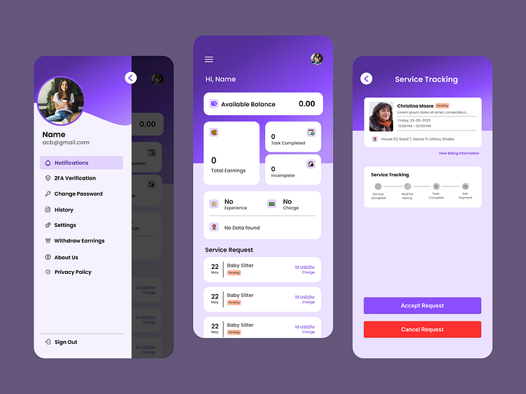 Mobile Dashboard UI - Service Tracking App by Nikansha Saini on Dribbble