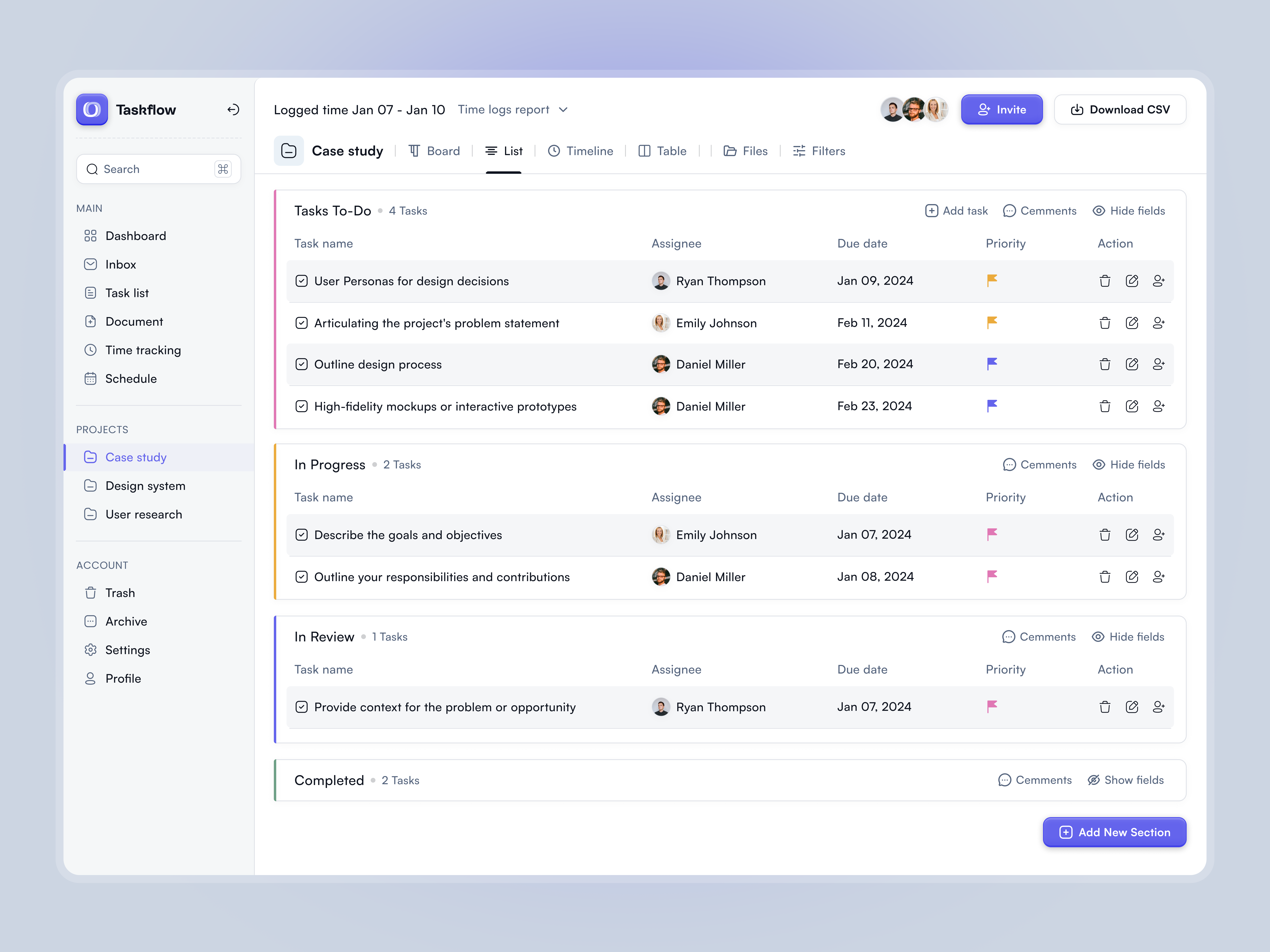 Taskflow — Project Management Dashboard by Sajidur Rahman Shimul for TechSfera on Dribbble